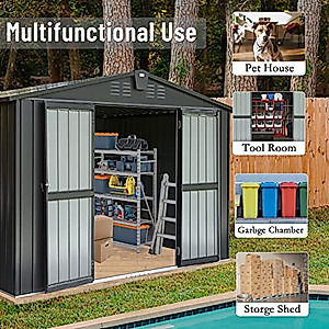 Domi Outdoor Storage Shed 10'x8', Metal Sheds Outdoor Storage with Lockable Doors & Air Vents for Patio Garden Lawn Backyard,Gray