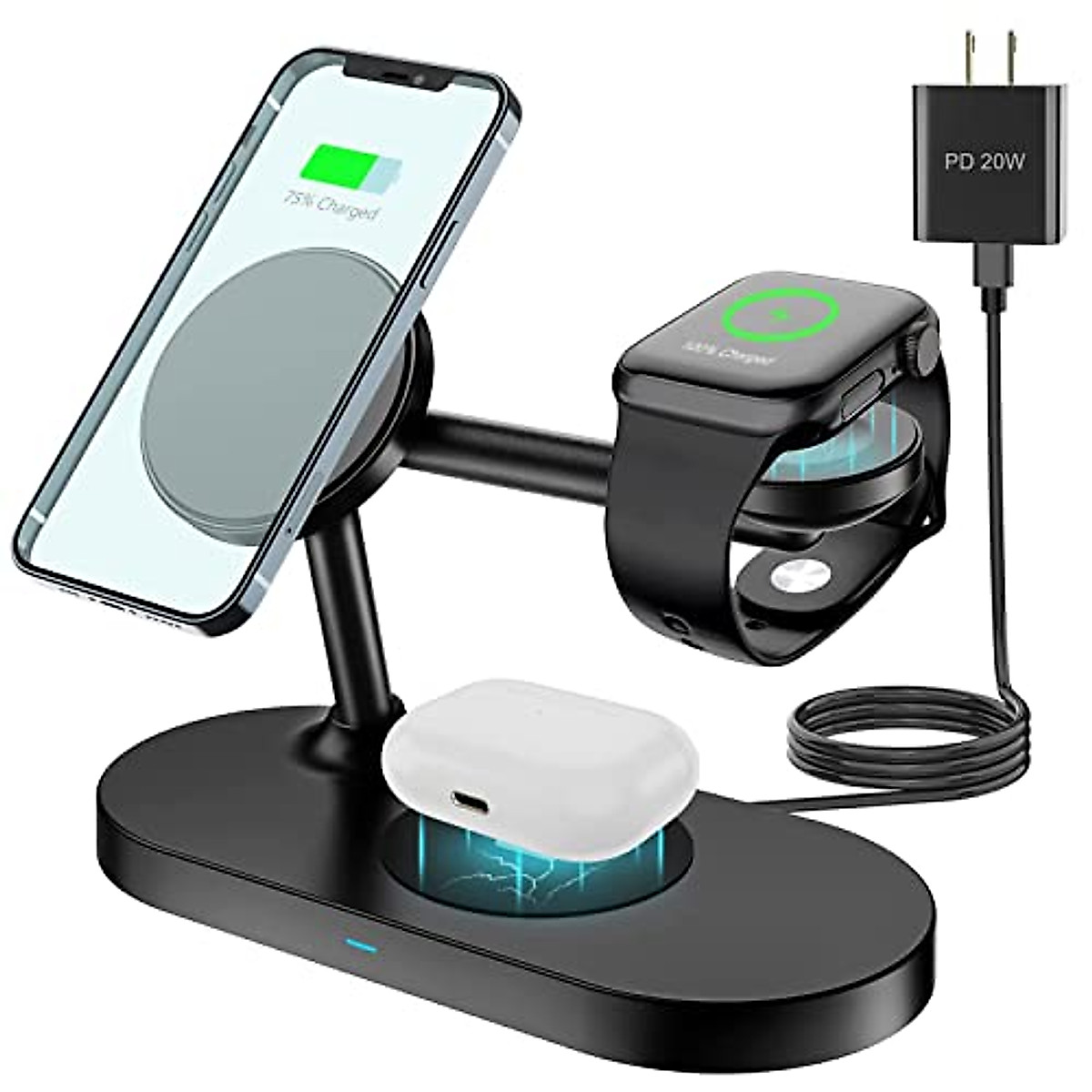 3 in 1 Magnetic Wireless Charger, 15W Fast Mag-Safe Charging Station for iPhone 14/13, 14/13 Pro, 14/123 Pro Max, 14/13 Mini, iWatch SE/7/6/5/4/3/2, Airpods 3/2/Pro (20W PD Adapter Included)