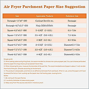 Indulward Unbleached Air Fryer Parchment Paper, 150 PCS Perforated Square Air Fryer Liners compatible with Cuisinart, Breville, Black and Decker Air Fryer,11 x 9 inch.