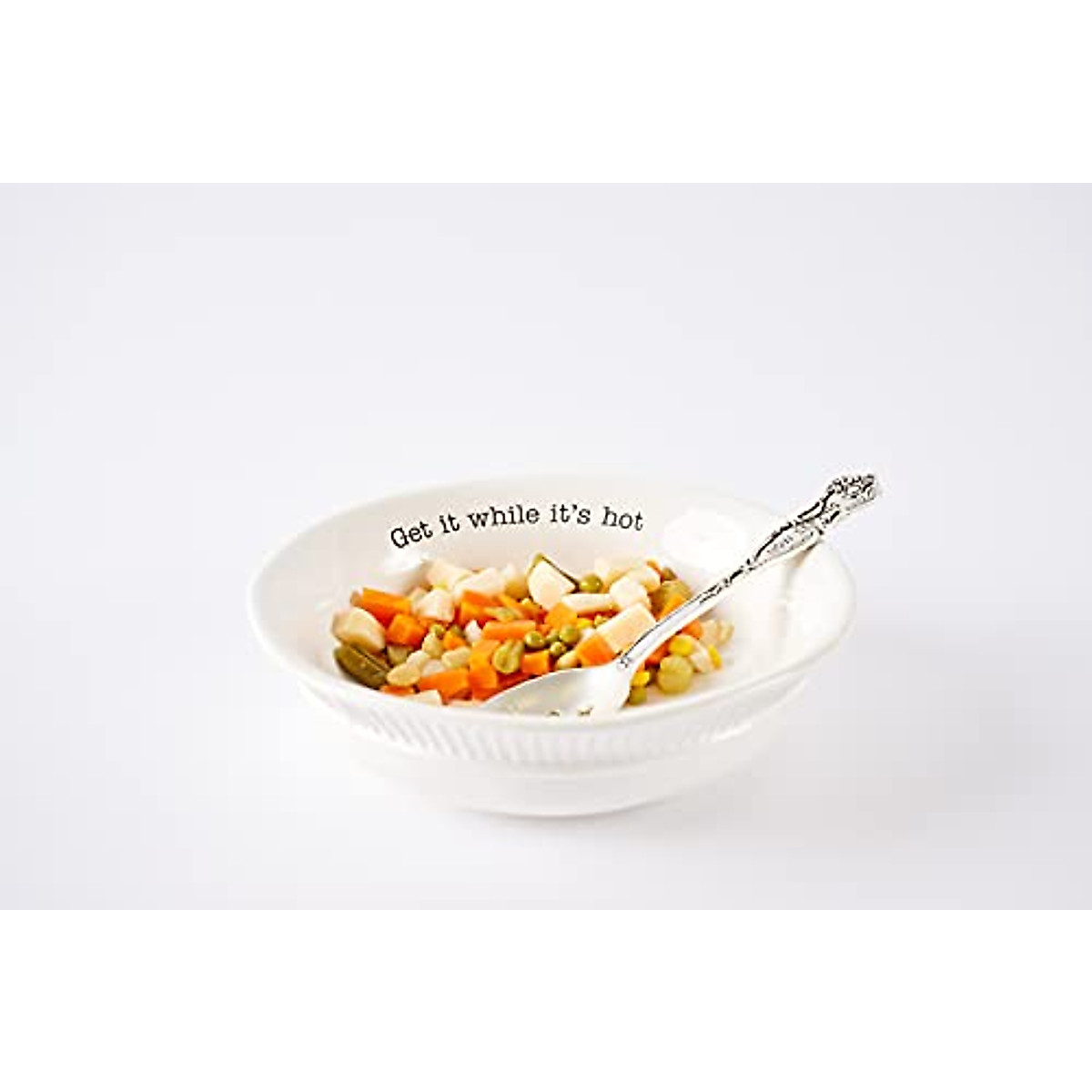 Mud Pie, White Vegetable Serving Bowl Set with Slotted Spoon, 9x6.5x2.5