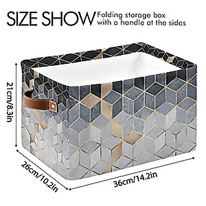 Foldable Storage Baskets, Marble Geometric Cubes Black White Storage Bins with Handles, Decorative Cloth Organizer Storage Boxes for Home|Office 15 x 11 x 9.5 in