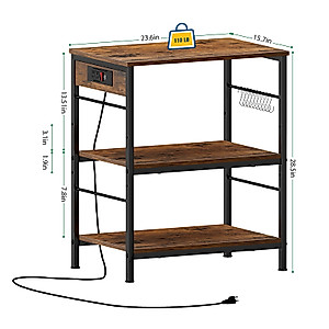ETELI Bakers Rack with Power Outlet Microwave Stand Cart with Storage Coffee Station Table Cart on Wheels for Kitchen Living Room Bedroom, Rustic Brown
