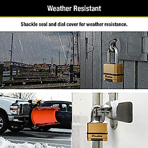 Master Lock Outdoor Combination Lock, Heavy Duty Weatherproof Padlock, Resettable Combination Lock for Outdoor Use, M175XDLF, Brass Finish