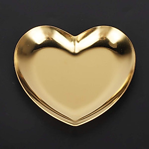 Stainless Steel Small Decorative Tray, 3.5inch Heart Shaped Plate Tea Tray Jewelry Dish Cosmetics Organizer Bathroom Clutter Serving Platter Small Storage Tray Fruit Tray (Gold)