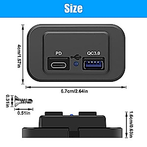 12V USB Outlet, Quick Charge 3.0 USB-A Port and USBC Port, 12V 24V Input Surface Mount RV USB Outlet, for RV Marine Motorcycle Truck Golf Cart
