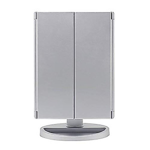 KXA Lighted Makeup Mirror, 24 LED Lighted Tri-Fold Makeup Mirror with Touch Screen and 180°Adjustable Stand Dual Power Mode Travel Beauty Mirror