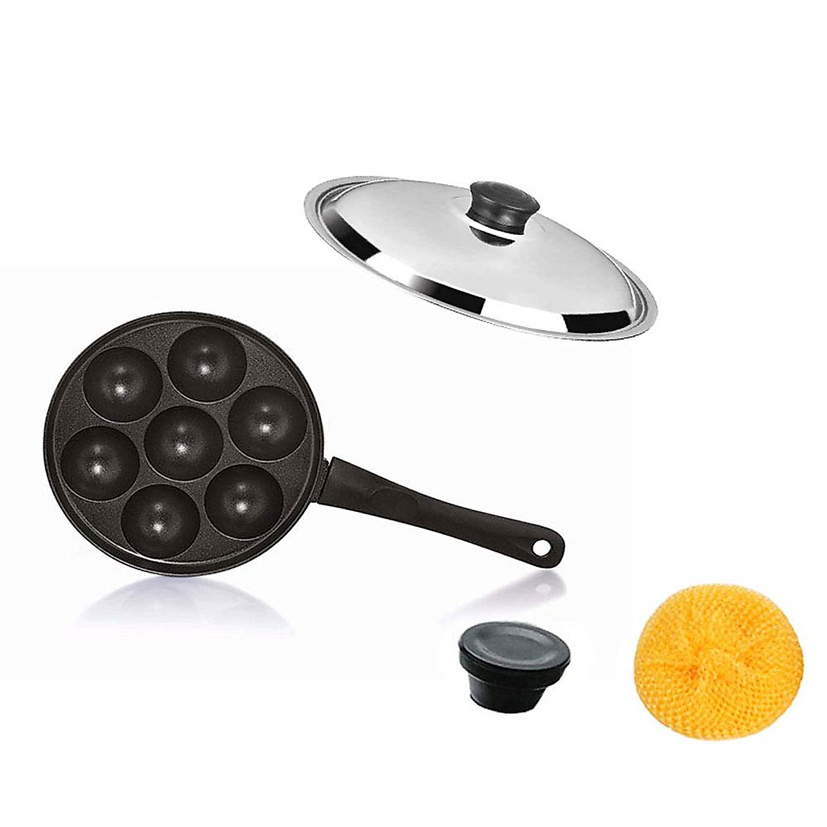 Satre Online And Marketing Non Stick Heavy Small Appam Pan with 7 Cavity,Appam Maker,7 Pits Appam Maker,Egg Pan Maker, Color Black & Silver