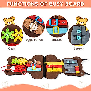 Esli Esli Teddy Busy Board for Toddlers, Sensory & Fine Motor Skill Toddler Activities for Travel Airplane Car, Montessori Toys Gifts for 3 4 5 Year Old Boys Girls, Learning Toys for Toddlers