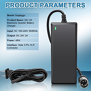24V 2A 3-Pin XLR Electric Scooter Battery Charger for Go-Go Elite Traveller Plus HD US, Pride Mobility Scooter, Ezip Mountain Trailz, Jazzy Power Chair, 4 Wheel Mobility
