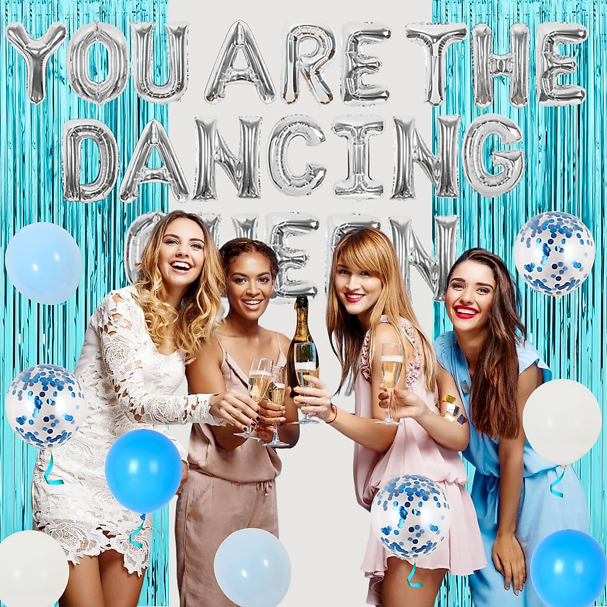 You are the Dancing Queen Decoration Dancing Queen Bachelorette Party Decorations Disco Party Decors with Dancing Queen Banner Blue Rain Curtain for Bridal Shower Disco Bachelorette Party
