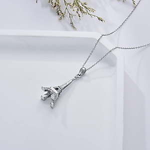Dorunmo Paris Necklace 925 Sterling Silver Eiffel Tower Necklace Dainty Paris White Plated Pendant Memorial France Paris Charm Jewelry Christmas 3D Eiffel Tower Gifts for Women Sport Lover