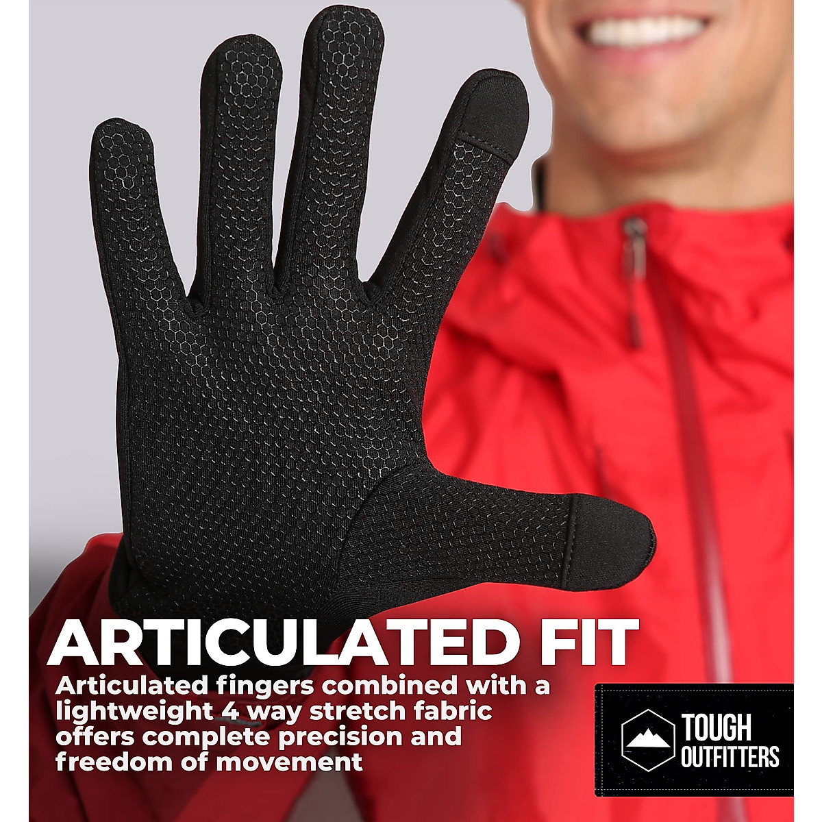 Tough Outdoors Touch Screen Running Gloves - Black Winter Glove Liners for Texting, Cycling, Exercise & Sports - Thin, Lightweight & Warm Cold Weather Thermal Gloves - Super Grippy Palm X-Large