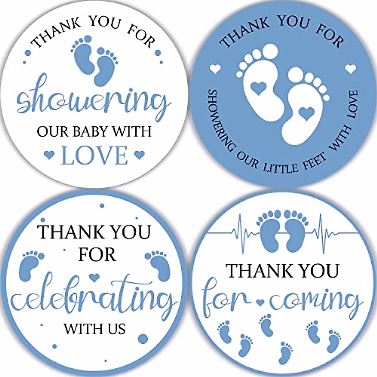 80 Pieces Cute Blue Feet Thank You Stickers, Baby Shower Birthday Party Decorate Boy Footprint Party Gift Wrap Bag Label Decorations, 4 Design Stickers