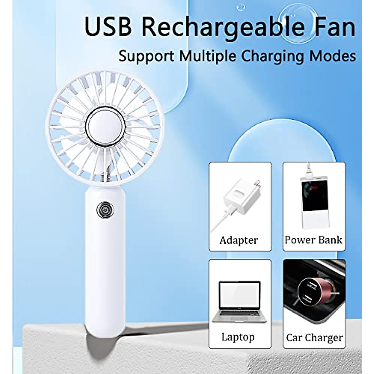 RNKRUN Mini HandHeld Portable Fan, Small Personal Battery Operated Fan Lash Fan Quiet usb Rechargeable 3 Speed Adjustable for Outside Travel Patios Indoor Shop Women Men Kids Girl Eyelash Makeup,white