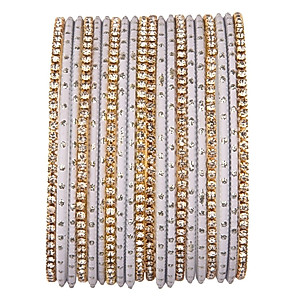Efulgenz Indian Bangle Set Rhinestone CZ Plain Metal Bracelet Bangle Jewelry for Women (White (Set of 20 Pcs), 2-4)