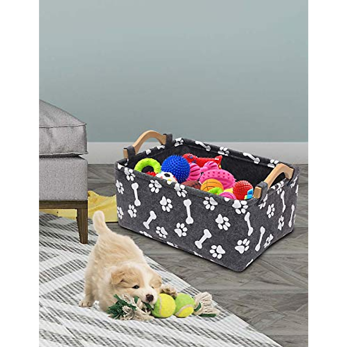 Morezi Felt Dog Storage Box and Puppy Toy Box Dog Clothes Box - Idea for organizing pet Toys, Blankets, leashes and Dry Food Grey