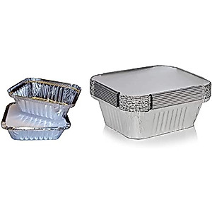 Aluminium Disposable Foil Food Container with Lids (Pack of 50) Reusable Takeaway Containers, Great for Baking Roasting Cooking Food Storage, 14 x 12 x 5cm