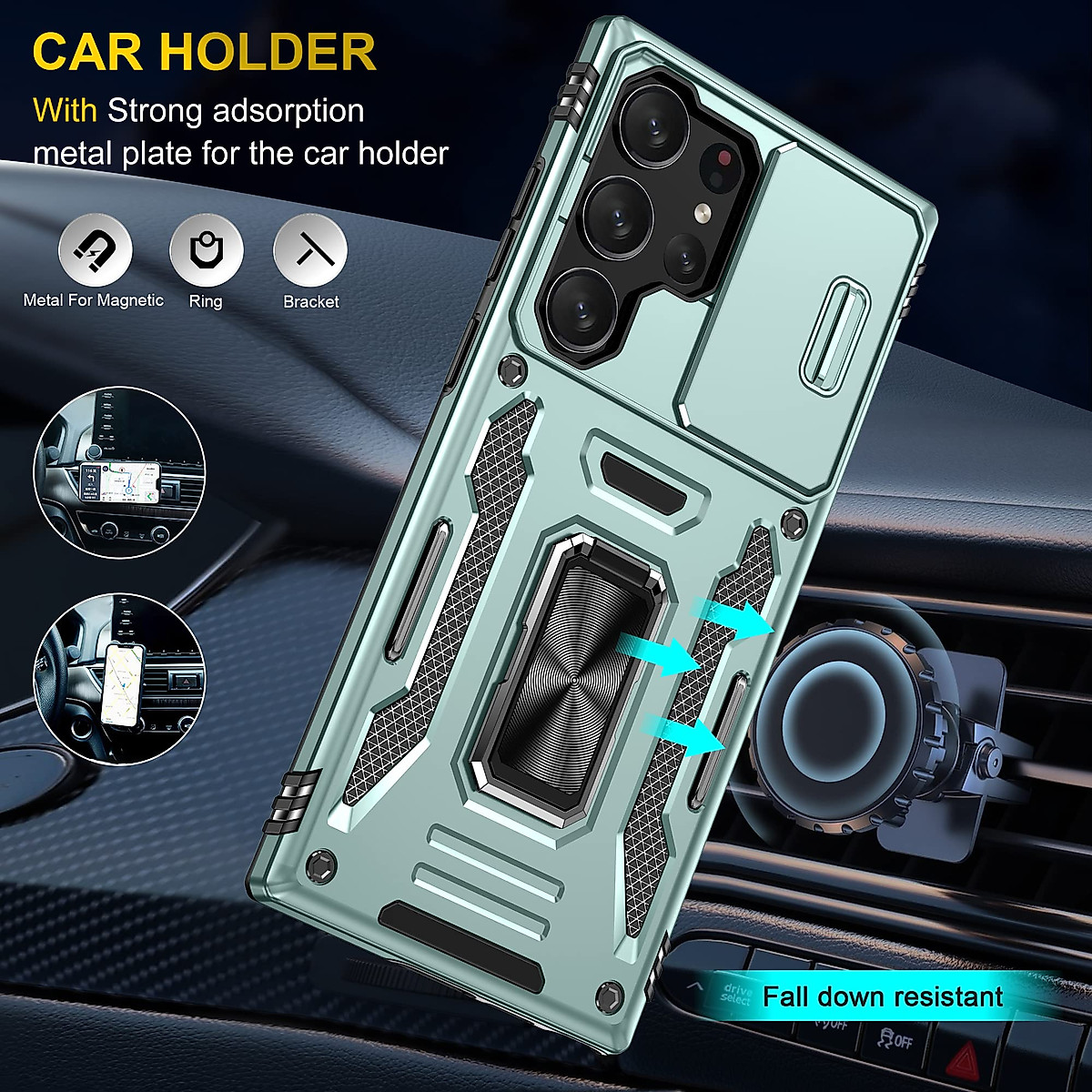 2023 New CASE for Samsung 23 Ultra Case with Kickstand & Camera Cover Slide,[2 in 1] Heavy Duty Drop Proof Phone Cover.Hard PC+Silicone for Protective Case Samsung Galaxy 23 Ultra Phone Case(Cyan)