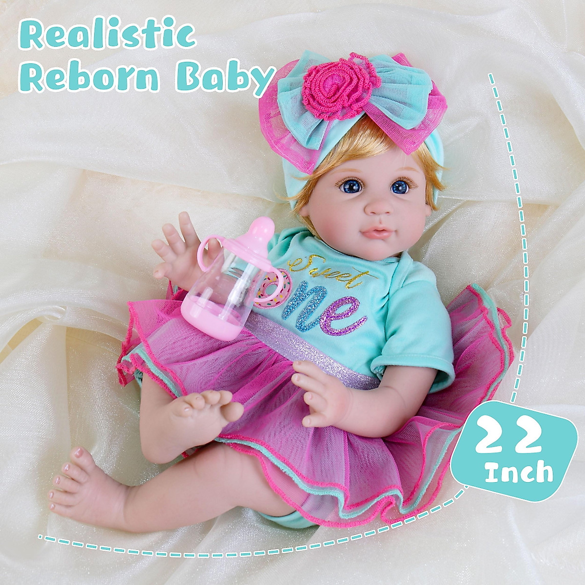 Milidool Reborn Baby Dolls, Realistic Newborn Baby Girl Doll, 22 inch Lifelike Newborn Girl Doll Weighted Doll Girl with Feeding Toy Accessories Set, Great Gift Set for Grandma Kids 3+