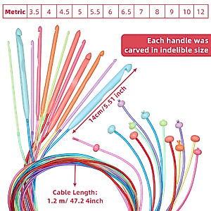 Tunisian Crochet Hooks Set 2-8 mm Aluminum Afghan Crochet Hooks, 3.5-12 mm Plastic Cable Weave Knitting Needle with Storage Bag, Scissors, Stitch Markers, Blunt Needles, Measure Tape for Beginner