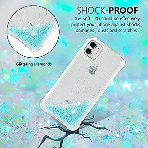 Phone Case Cover Glitter Case Compatible with iPhone 11 Case Compatible with Women Girls Girly Sparkle Liquid Luxury Floating Quicksand Transparent Soft TPU Phone Case Bags Sleeves (Color : Light blu