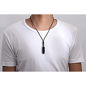 MAIBAOTA Black Obsidian Necklaces for Men Women Natural Crysal Stone Pendant Necklace Adjustable Rope Point Necklace Reiki Spiritual Gemstone Men Necklace Jewelry