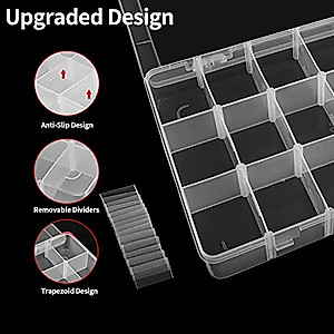 Ecurfu 18 Grids Clear Organizer Box, Small Plastic Compartments Storage Container with Dividers for Ribbon, DIY Crafts, Bead, Jewelry, Sewing, Fishing Tackles, Thread, Size 7.9x6.2x1.2 In