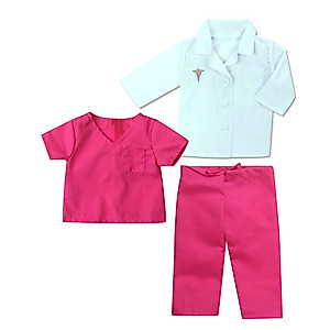 Sophia's Doll Doctor Outfit and Medical Accessories 10 Piece Set with Lab Coat, Scrubs X-Rays and More for 18" Dolls, Hot Pink