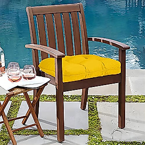 downluxe Outdoor Chair Cushions, Waterproof Tufted Overstuffed U-Shaped Memory Foam Seat Cushions for Patio Funiture, 19" x 19" x 5", Yellow, 2 Pack
