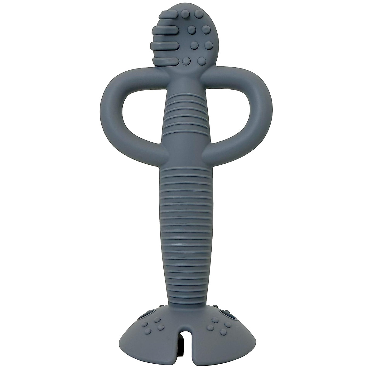 Busy Baby Teething Spoon - 2-in-1 Teether and Training Spoon for Self Feeding, Dishwasher Safe, BPA Free, Food Grade Silicone (Pewter)