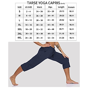 TARSE Womens Capris Yoga Workout Sweatpants Pockets Loose Drawstring Capri Pants Lounge Pajama Cropped Pants (NavyBlue,L)