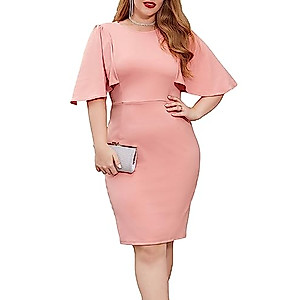 GRACE KARIN Women Fitted Elegant Formal Cocktail Party Pencil Midi Dress XL Pink