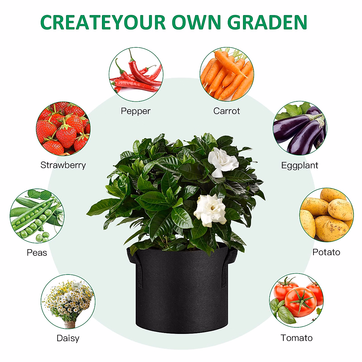 JNYONG 24-Pack 3 Gallon Thickened Non-Woven Grow Bags, Aeration Fabric Pots with Handles