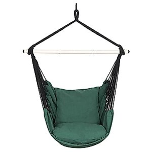Highwild Hammock Chair Hanging Rope Swing - Max 500 Lbs - 2 Cushions Included - Steel Spreader Bar with Anti-Slip Rings - for Any Indoor or Outdoor Spaces (Green)