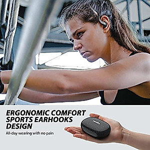 comiso Wireless Earbuds, IPX7 Waterproof Bluetooth Headphones, Big Bass, Sport Earphones with Earhooks LED Display Built-in Mic 48H Charging Case Bluetooth 5.2 for Workout Running Jogging Black