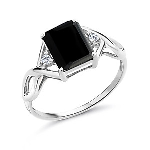 Gem Stone King 925 Sterling Silver Black Onyx and White Moissanite Ring For Women (2.18 Cttw, Gemstone Birthstone, Available In Size 5, 6, 7, 8, 9)