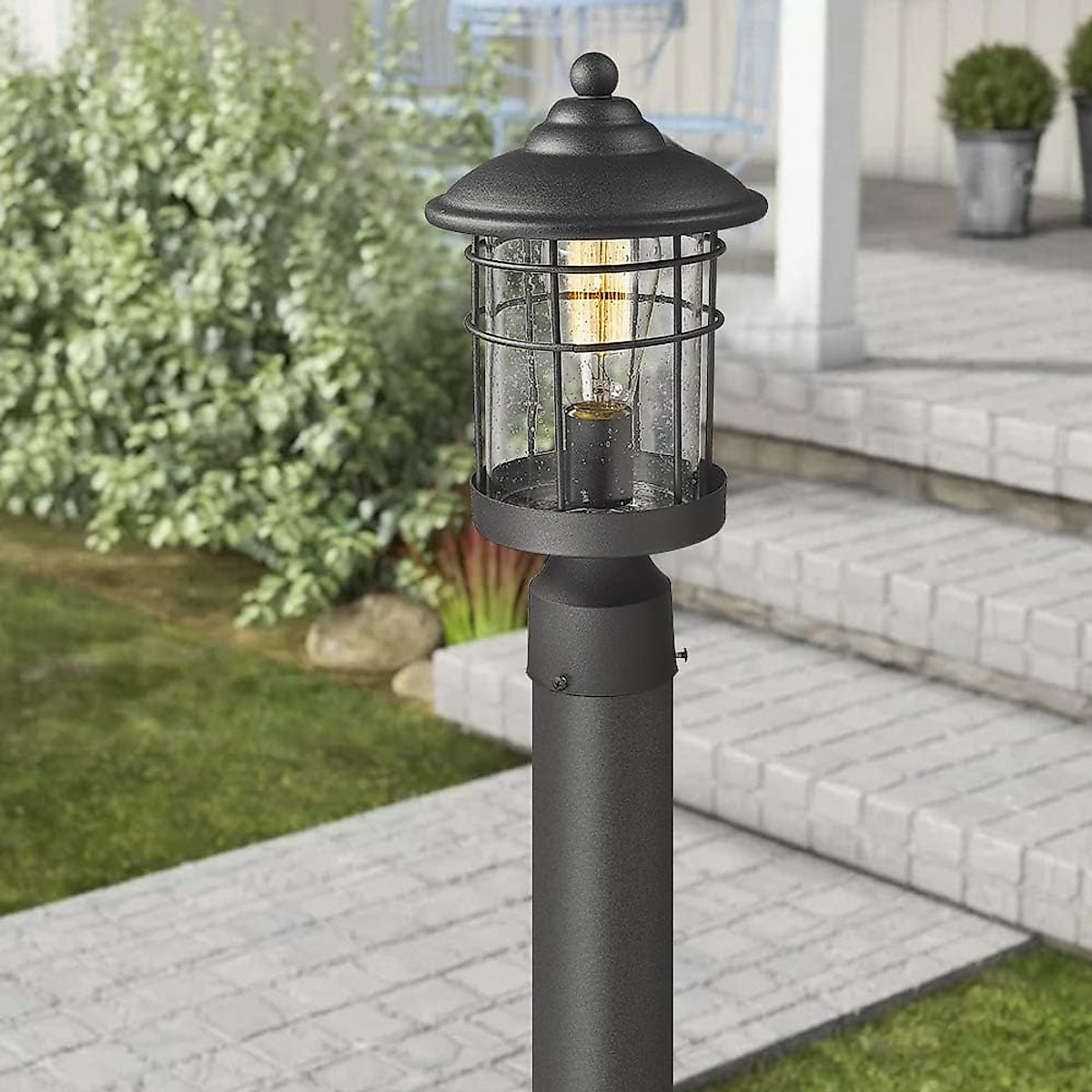 De Wen ModernChandelier, LED Outdoor Solar Post Light Fixture,Black Post Lamp Lantern for Garden Post Mount Landscape Yard Pathway Deck,Waterproof LED Landscape Light