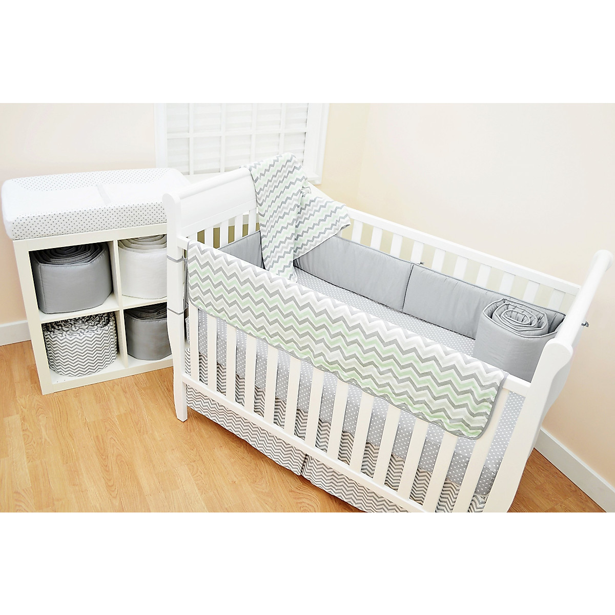 American Baby Company 100% Cotton Tailored Crib Skirt with Pleat, Gray Zigzag, for Boys and Girls