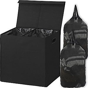 SimpleHouseware Double Laundry Hamper with Lid and Removable Laundry Bags, Black