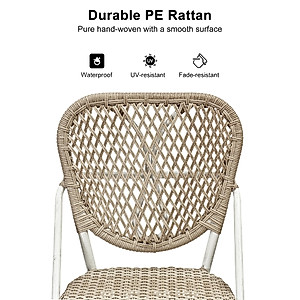 PURPLE LEAF French Bar Stools Set of 2 Patio Rattan Aluminum Bar Height Bamboo Pattern Finish Barstools with Back for Pool Garden Kitchen Island Outdoor Bar Chairs, Light Beige