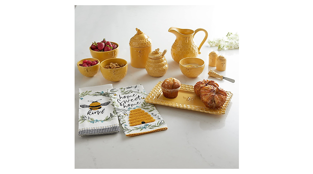 Boston International Honey Pot & Dipper Set - Honeycomb Style