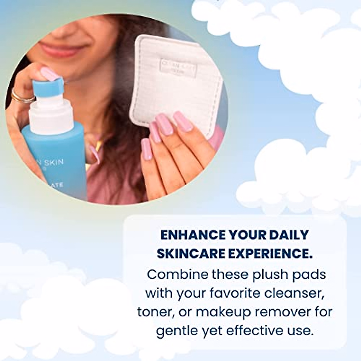 Clean Skin Club Clean² Extra Large Face Pads, Guaranteed Not to Shed & Tear, Unique Triple Layers, Textured Side & Ultra Soft Side, Vegan Organic Disposable Cotton, Used with Makeup Remover (1 Pack)