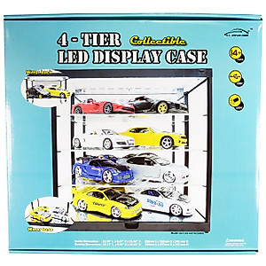 Collectible 4-Layer Display Showcase with USB Powered LED Lights Black for 1/18 1/24 1/32 1/43 1/64 Scale Models MJ7840 MBK