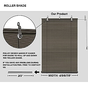 ECOOPTS Outdoor Roller Shade, Striped Hollow Out Roll Up Shade Blind Sun Shade for Patio Porch Back Yard Gazebo Deck Balcony (6'W x 6'L, Brown)