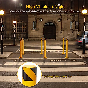 4 Packs 48 Inch Height Bollard Post, Iron Steel Safety Bollard Parking Barrier for Parking Lot, Yellow Driveway Security Bollards for Traffic Control, Parking&Traffic-Sensitive Area