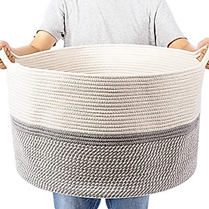 CHICVITA XXL Extra Large Cotton Rope Woven Basket, Throw Blanket Storage Basket with Handles, Decorative Clothes Hamper - 22" x 22" x 14"