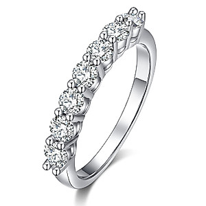 0.7ct Moissanite Engagement Wedding Ring for Women, 7 Stones 925 Sterling Silver D Color VVS Diamond Promise Ring with Certificate of Authenticity (5.5)