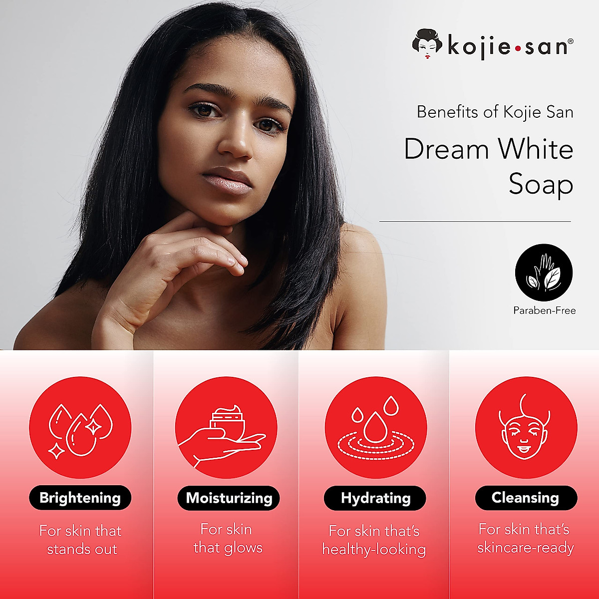 Kojie San Dream White Soap - Skin, Body, and Facial Brightening & Anti Aging Kojic Acid Soap with Collagen, Elastin & Coconut Oil - 65g x 2 Bars
