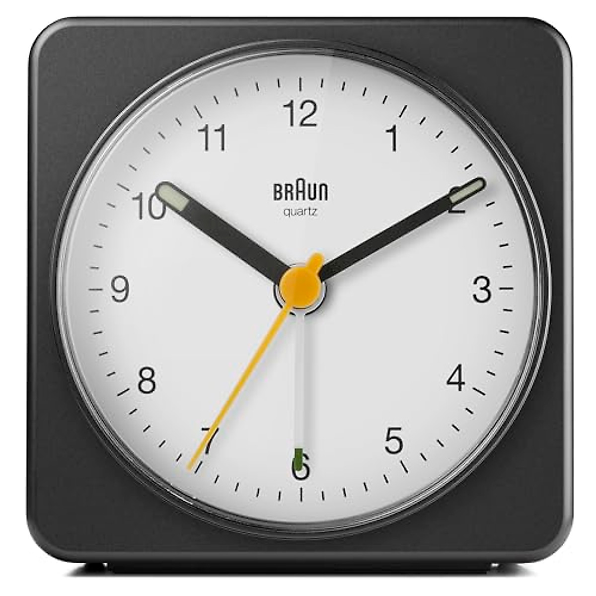 Braun Classic Analogue Alarm Clock with Snooze and Light, Quiet Quartz Sweeping Movement, Crescendo Beep Alarm in Black and White, Model BC03BW.