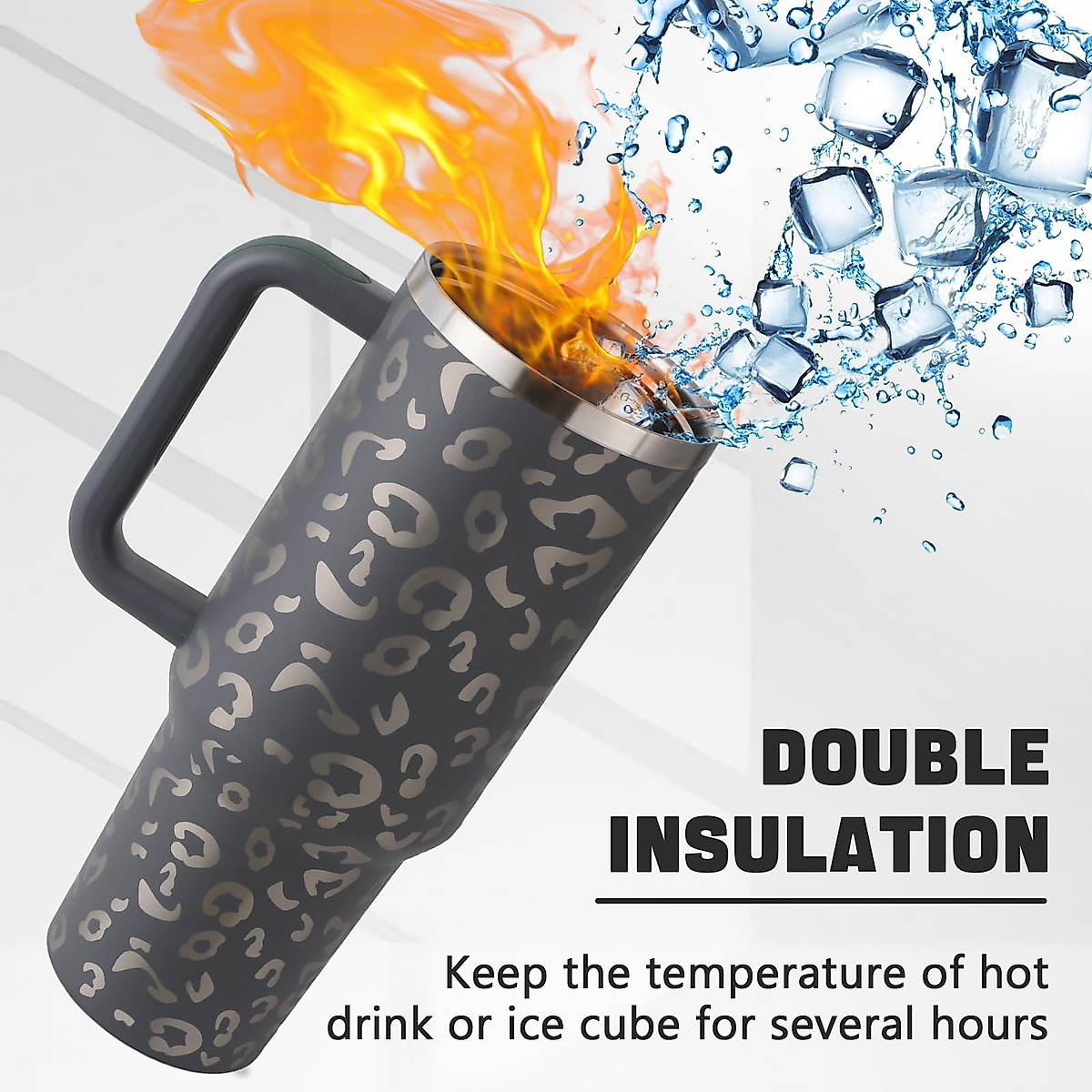 cenivi 40 Oz Tumbler With Handle And Straw, Stainless Steel Tumbler With Lid And Straw Vacuum Insulated Travel Mug 2-In-1 Lid (Straw/Flip) Cup For Hot Cold Beverages,Car,Home,Office, Dishwasher Safe